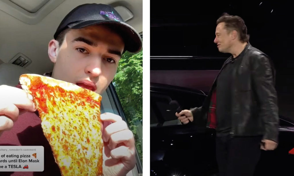 Får en Tesla gratis av Elon Musk - om han äter pizza baklänges i 420 ...