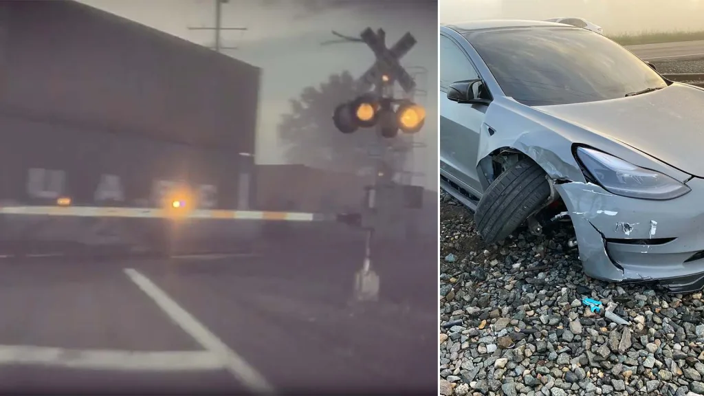 Självkörande Tesla hårsmån från tågkrasch | Carup.se