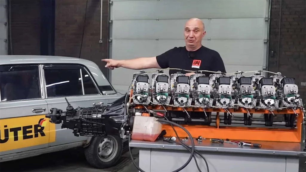 Galna bygget: V16-motor av 16 motorsågar | Carup.se